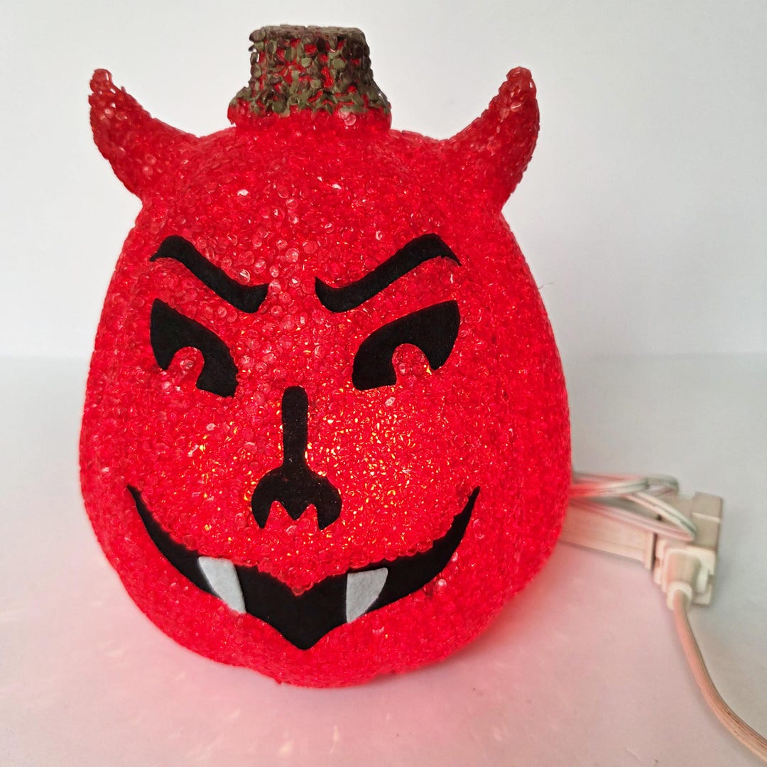 Red Devil Halloween Popcorn Lamp Light Plastic Vtg Pumpkin 8.5" Tested ...