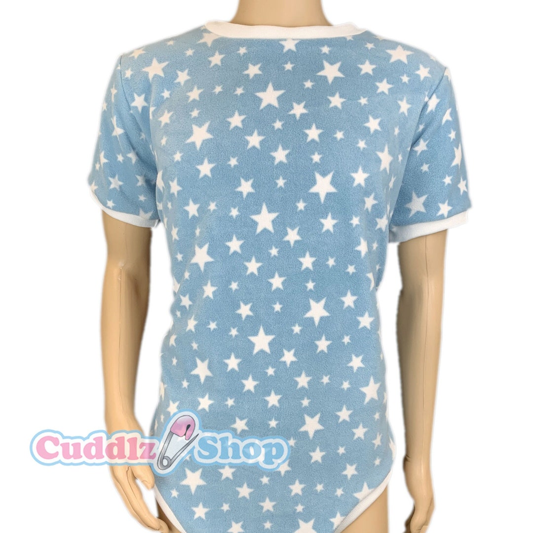 Cuddlz Short Baby Blue Stars Pattern Adult Onesie Crotch Fastening With ...