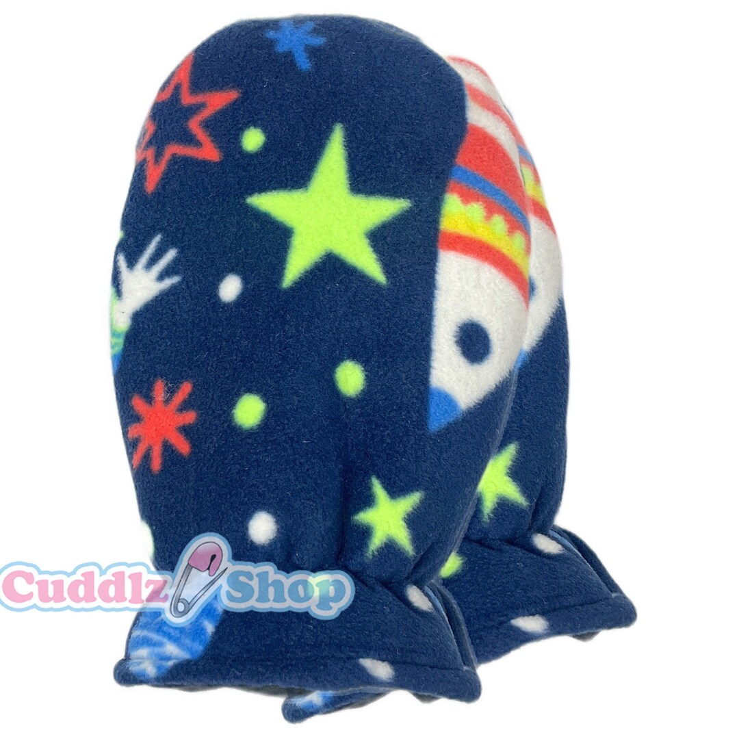 Cuddlz Navy Space Pattern Fleece Padded Adult Sized Mittens Gloves for ...