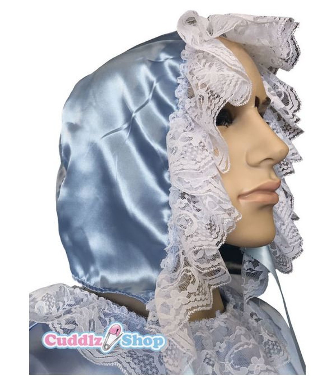 Cuddlz Blue Satin Adult Sized Frilly Bonnet With Lace - Etsy Australia