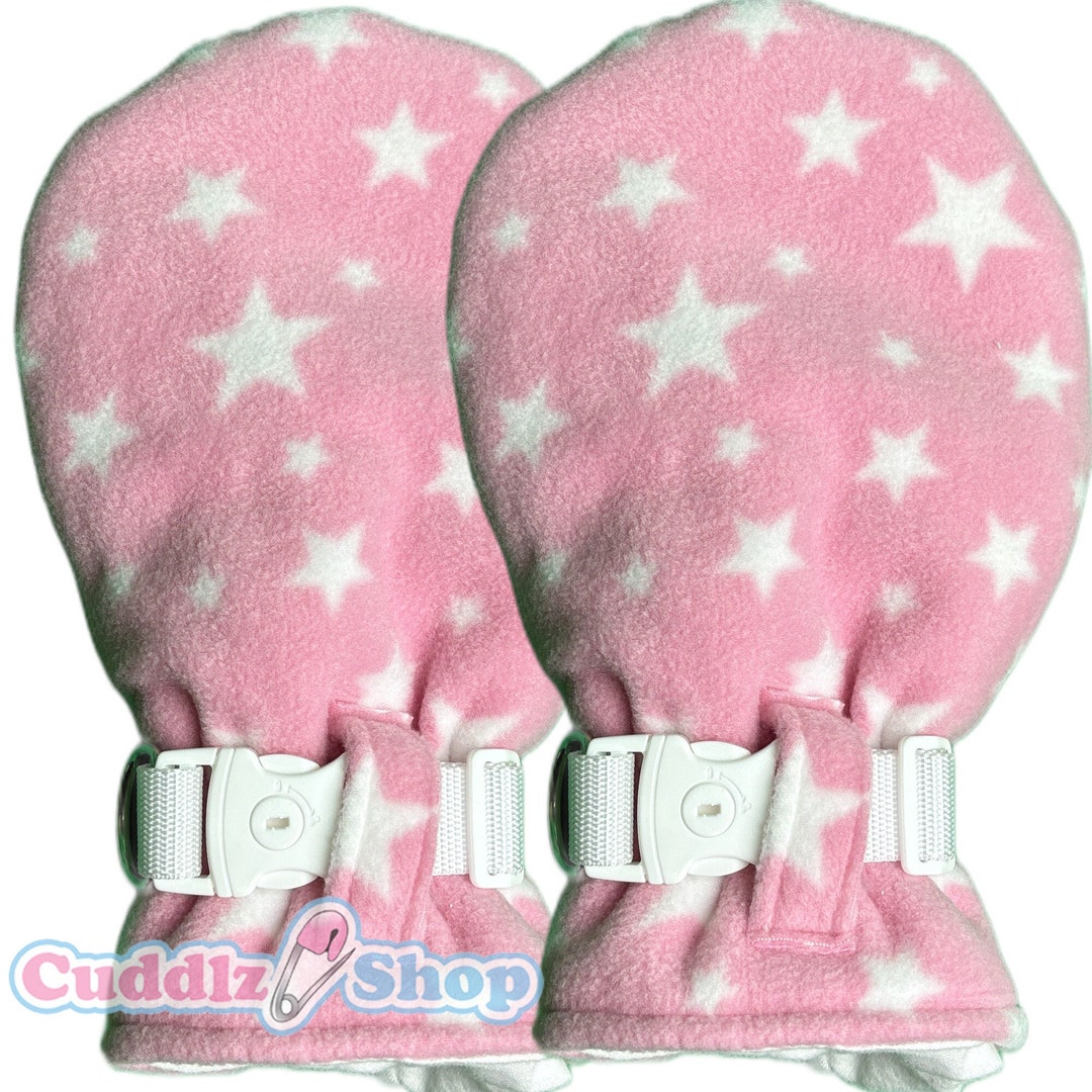 Cuddlz Pink Star Pattern Fleece Adult Sized Locking / Lockable Mittens ...
