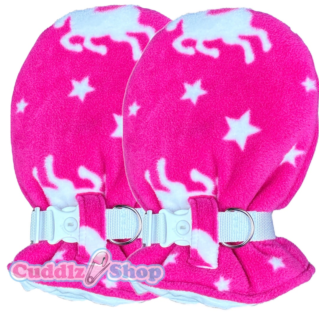 Cuddlz Pair of Pink Unicorn Pattern Fleece Adult Sized Locking Lockable ...