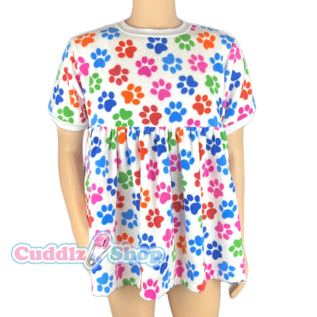 Cuddl Paw Print Pattern Fleece Adult Size Baby Doll Dress With Standard ...