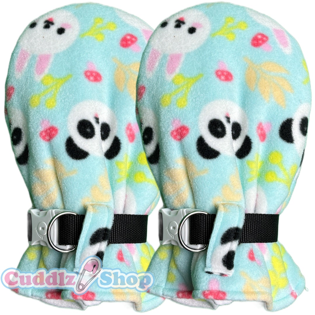 Cuddlz Pair of Mint Panda Bunny Pattern Fleece Adult Sized Locking ...