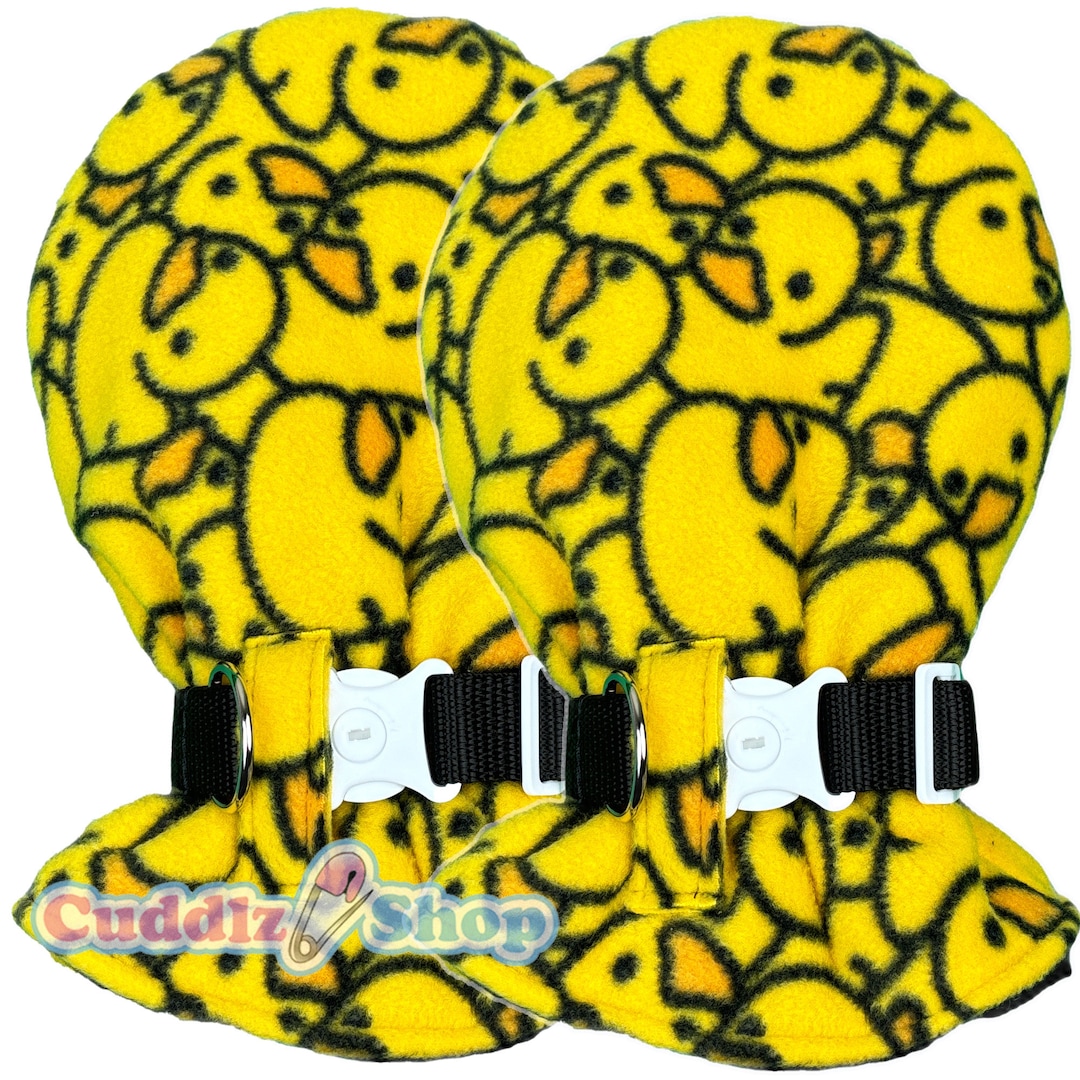 Cuddlz Pair of Yellow Duck Pattern Fleece Adult Sized Locking Lockable ...