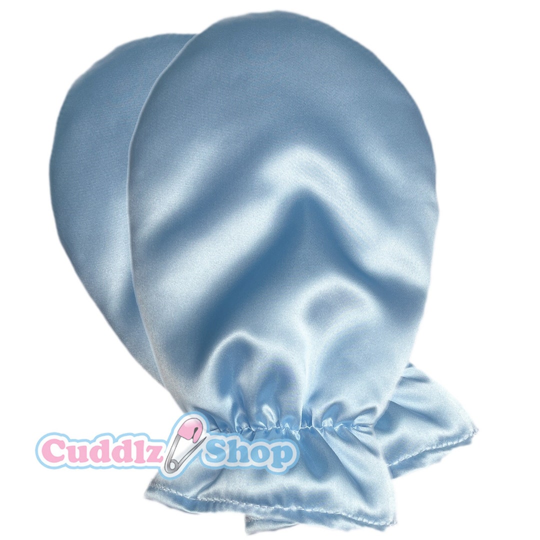 Cuddlz Baby Blue Satin Adult Sized Padded Mittens With Cotton Lining ...