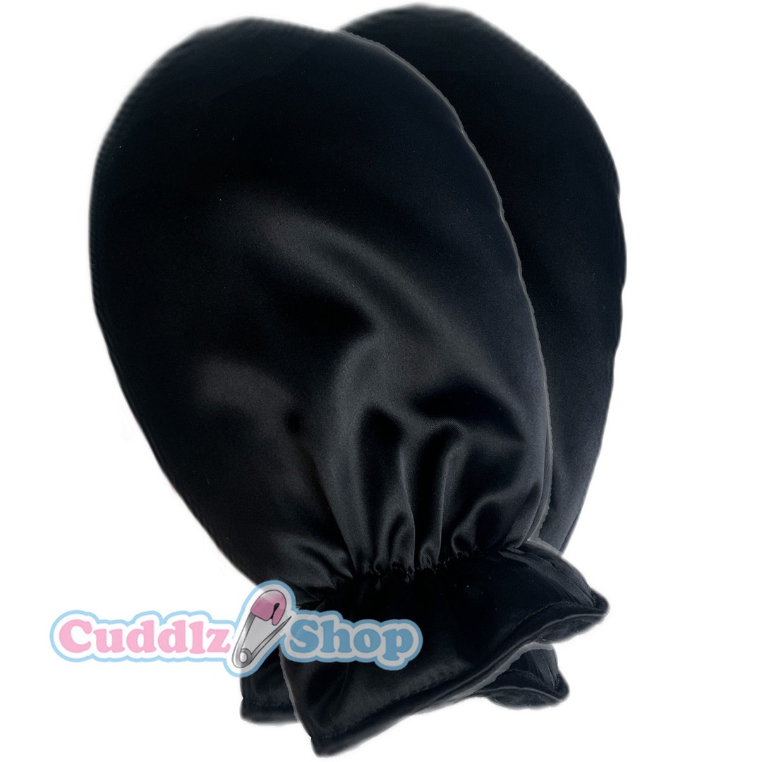 Cuddlz Baby Black Satin Adult Sized Padded Mittens With Cotton Lining ...