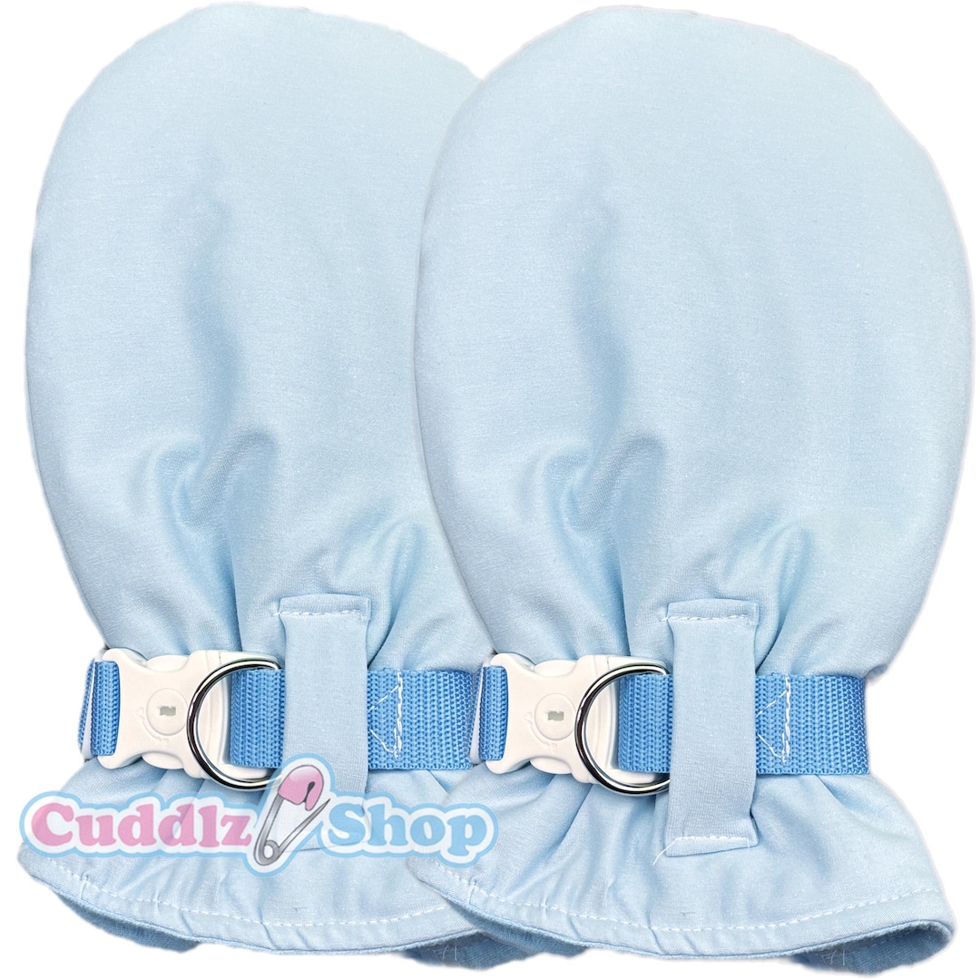 Cuddlz Pair of Baby Blue Stretch Fabric Adult Sized Locking Lockable ...
