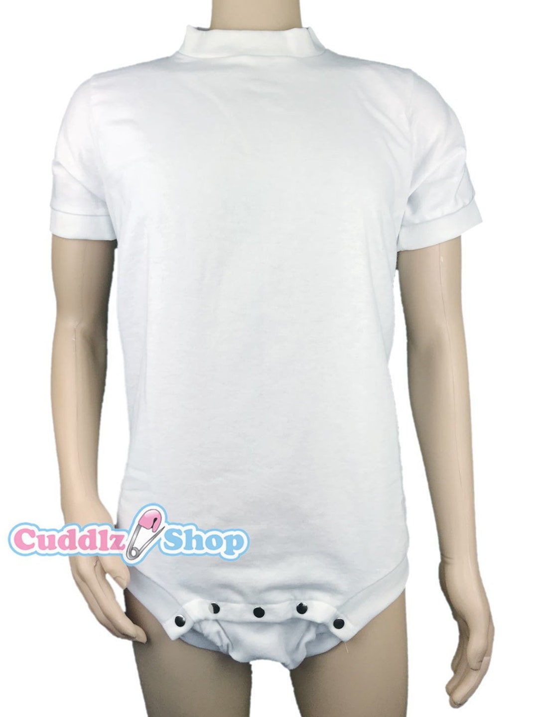 Cuddlz Short Baby White Brushed Cotton Wincyette Adult Onesie Crotch ...