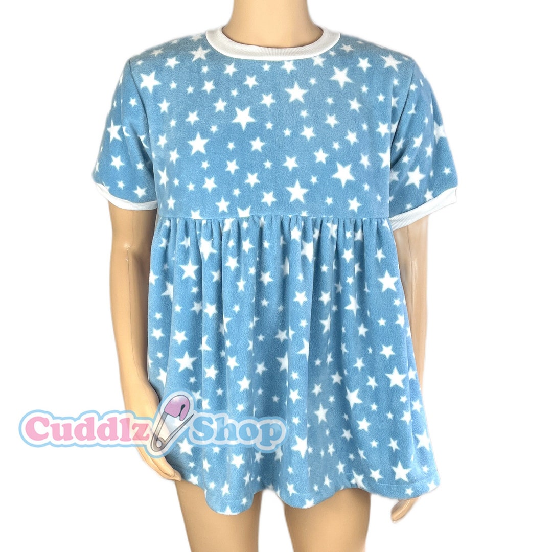 Cuddlz Blue Star Fleece Adult Size Baby Doll Dress With Standard or ...