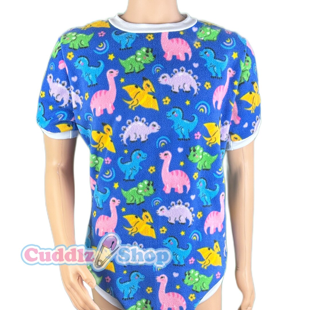 Cuddlz Short Colourful Blue Dinosaur Pattern Adult Onesie Crotch ...