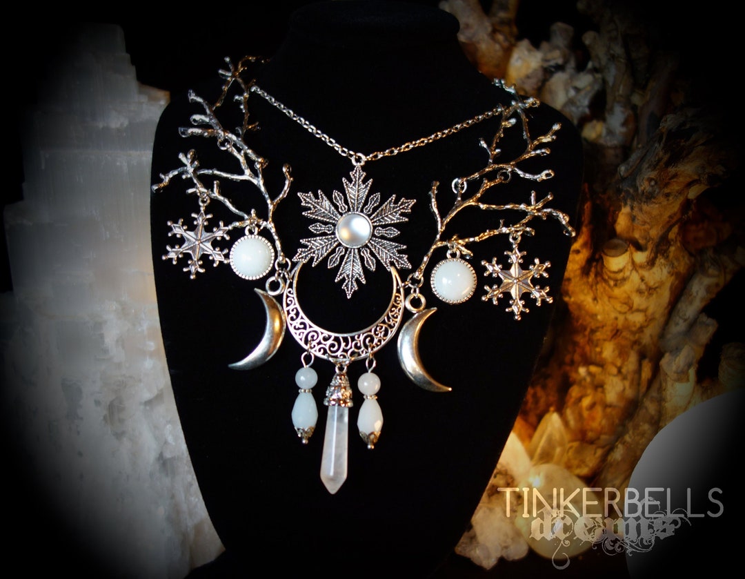 Necklace Snow Queen Winter Antique Silver White Jade Clear Quartz ...