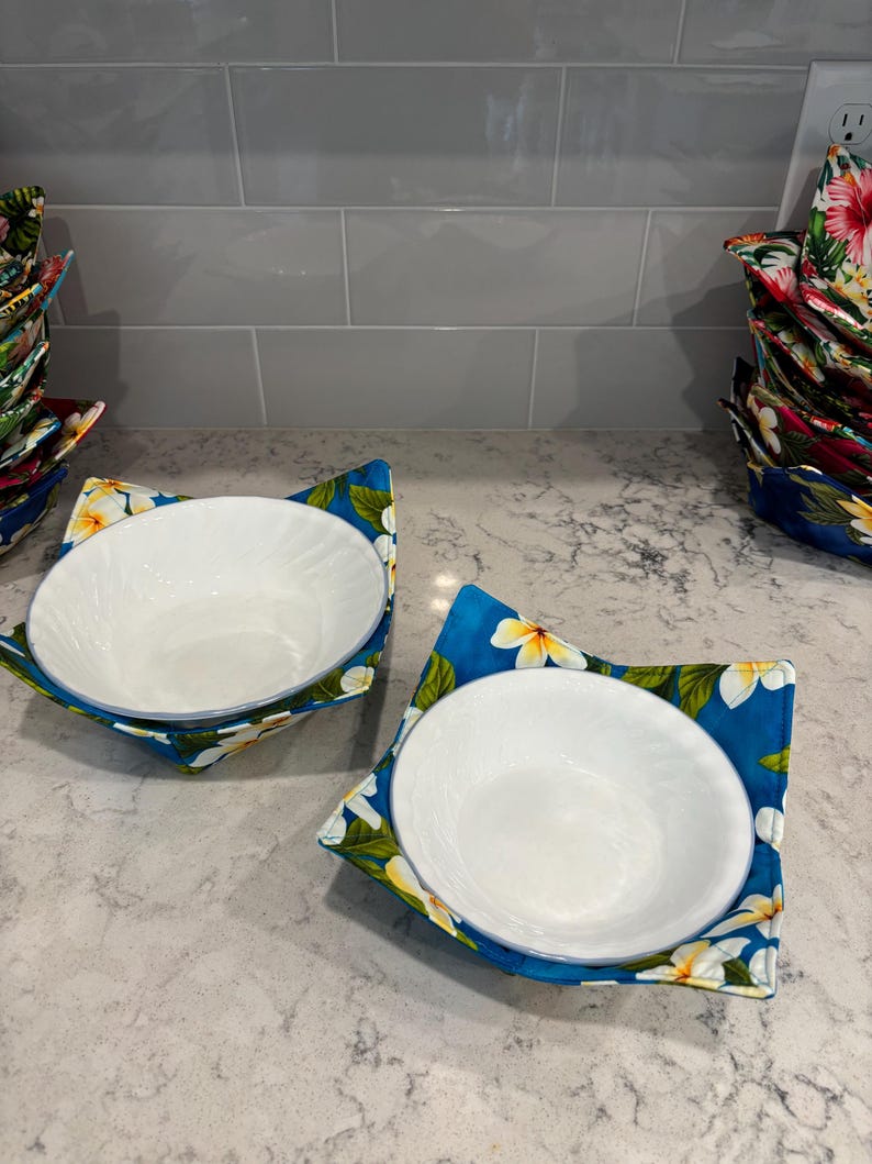 Hawaiian Fabric Microwave Bowl Cozy: Reversible Cotton Hot Bowl Holder ...