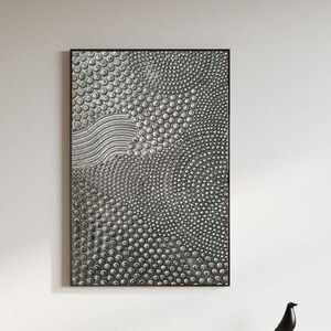 Vintage Silver 3D Point & Line Painting Oversize Wall Art Rich Texture ...
