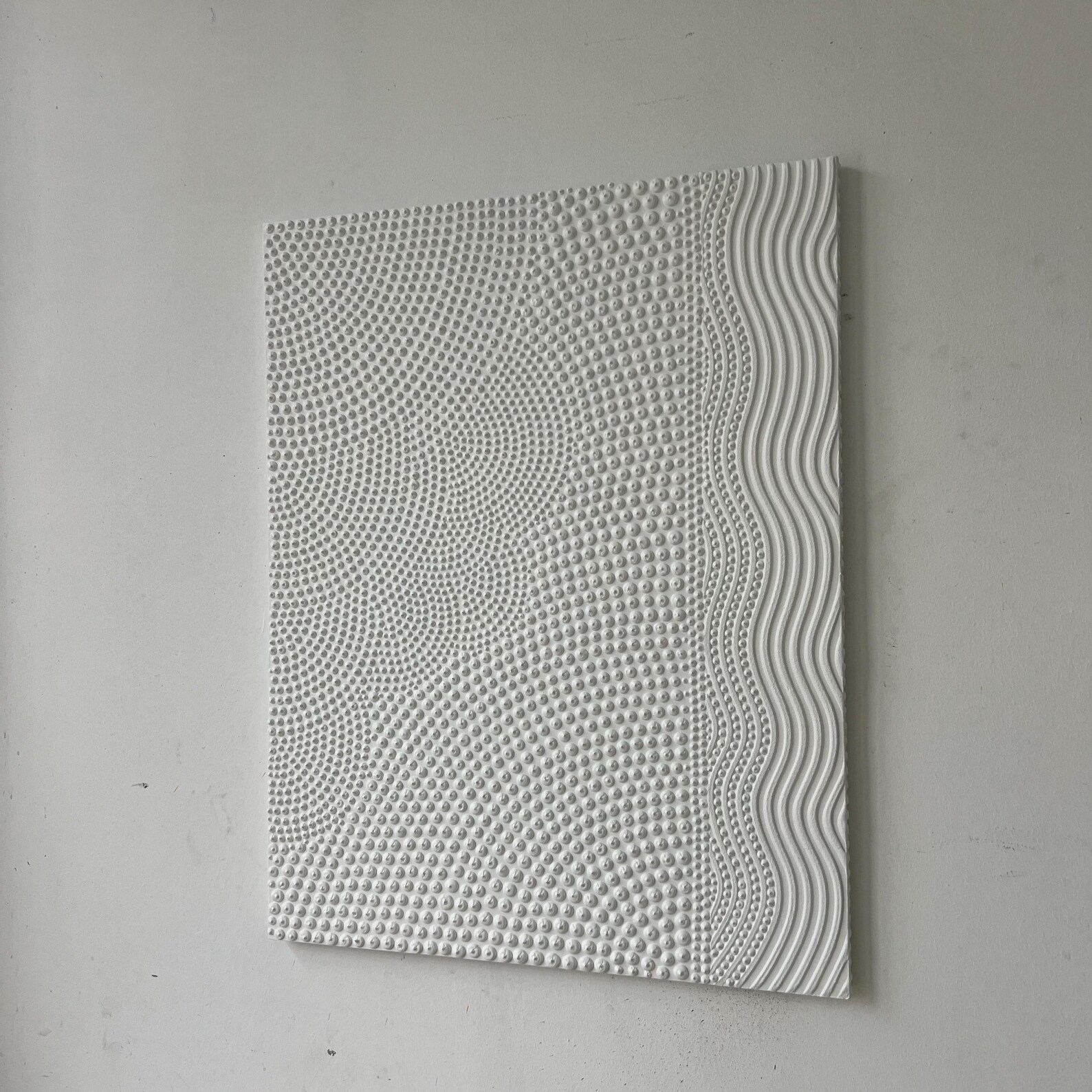Oversized White 3D Textured Abstract Painting: Modern Pointillism Wall ...