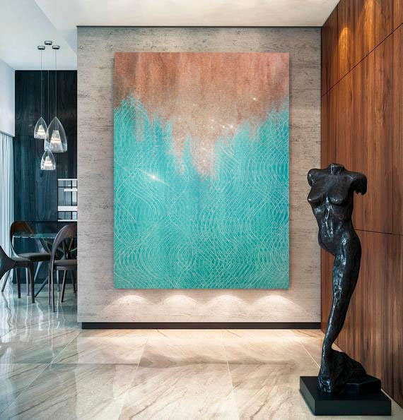 Large Shiny Painting Gold Glitter Sparkly Painting Living Room | Etsy