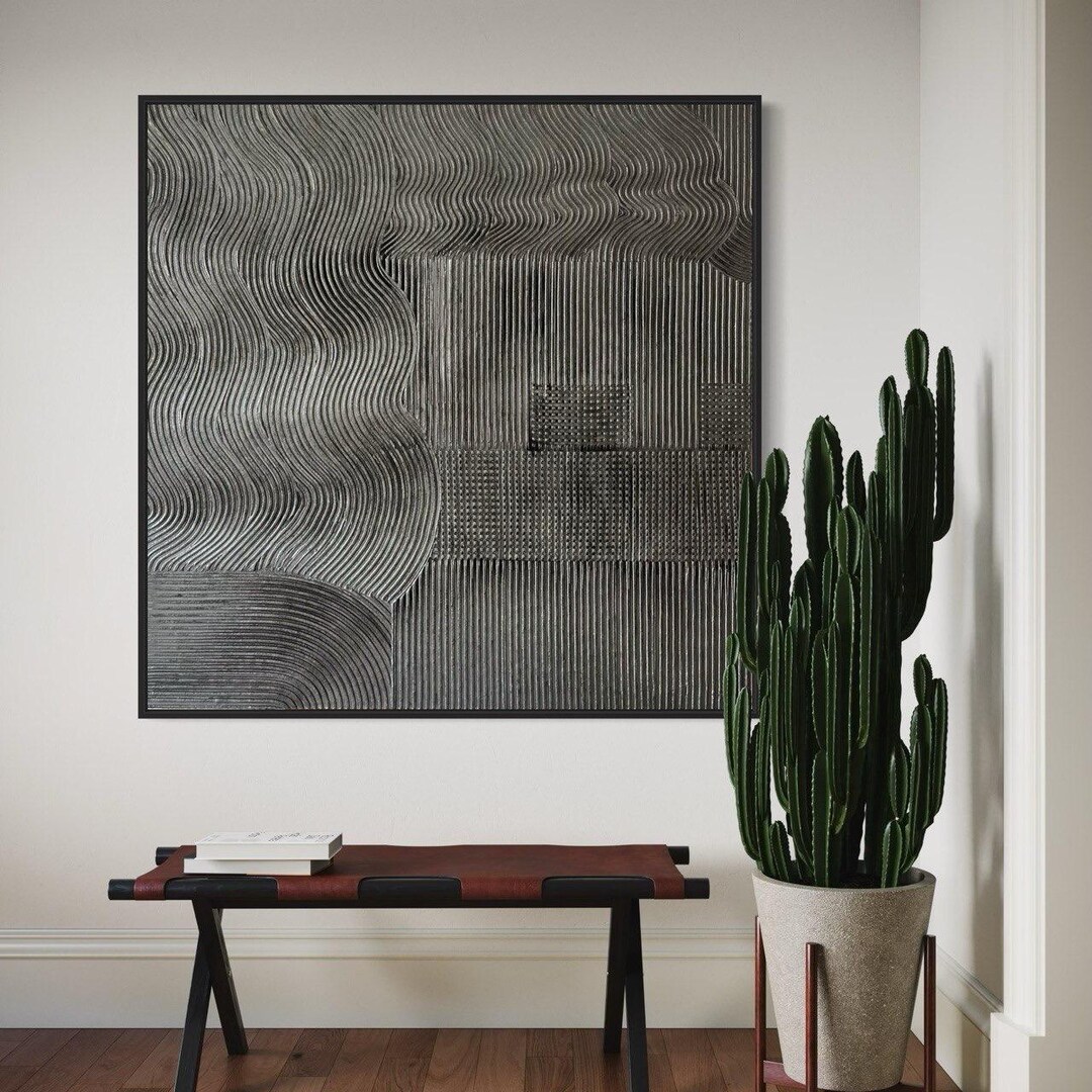 Oversized Silver 3D Plaster Wall Art: Abstract Textured Painting - Etsy