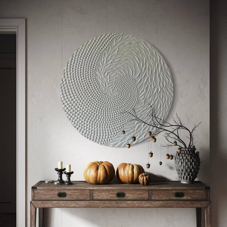 Large Circular Textured Wall Art, Handmade Minimalist Abstract Canvas ...