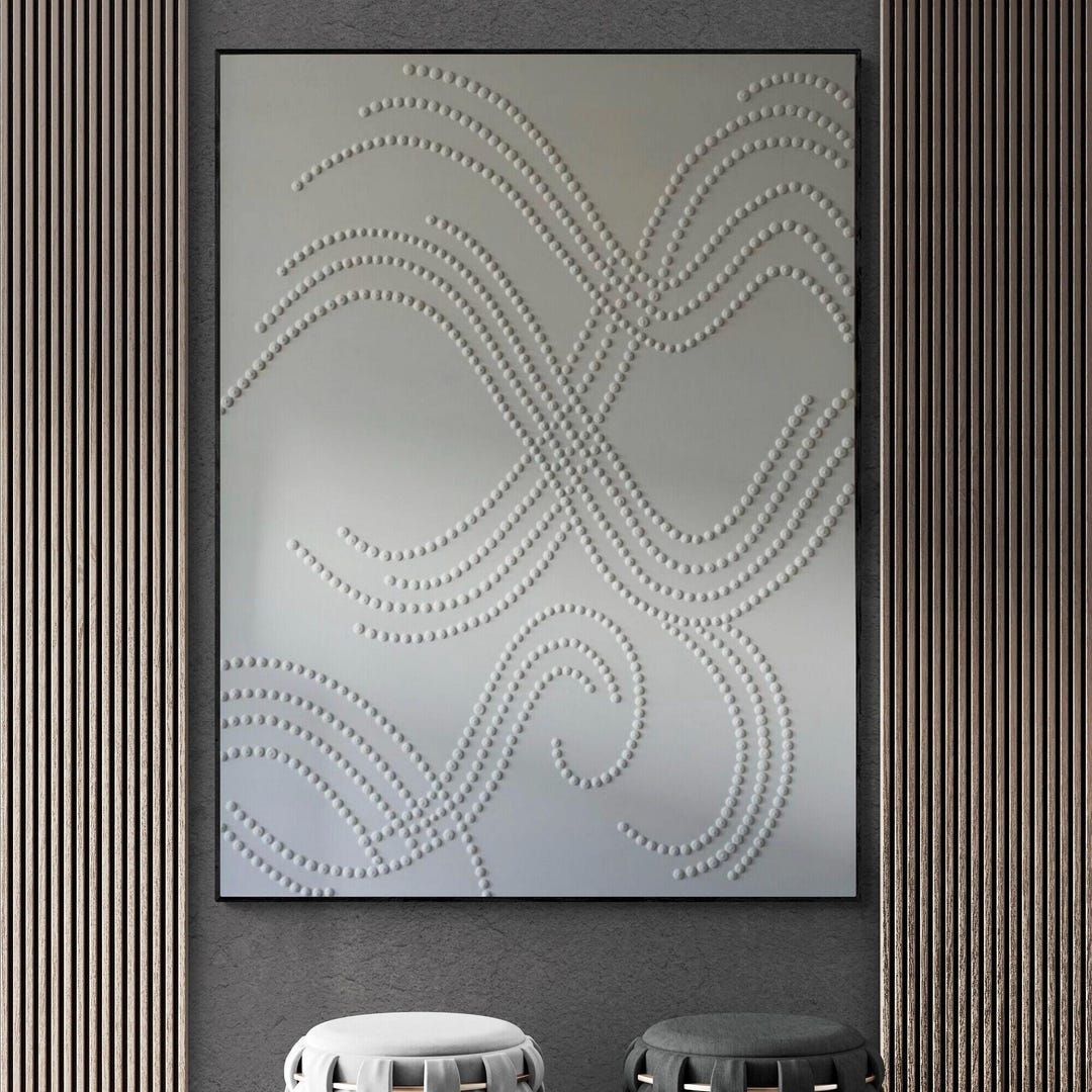 Large Textured Wall Art Abstract Painting Neutral Modern 3d Dot Plaster ...