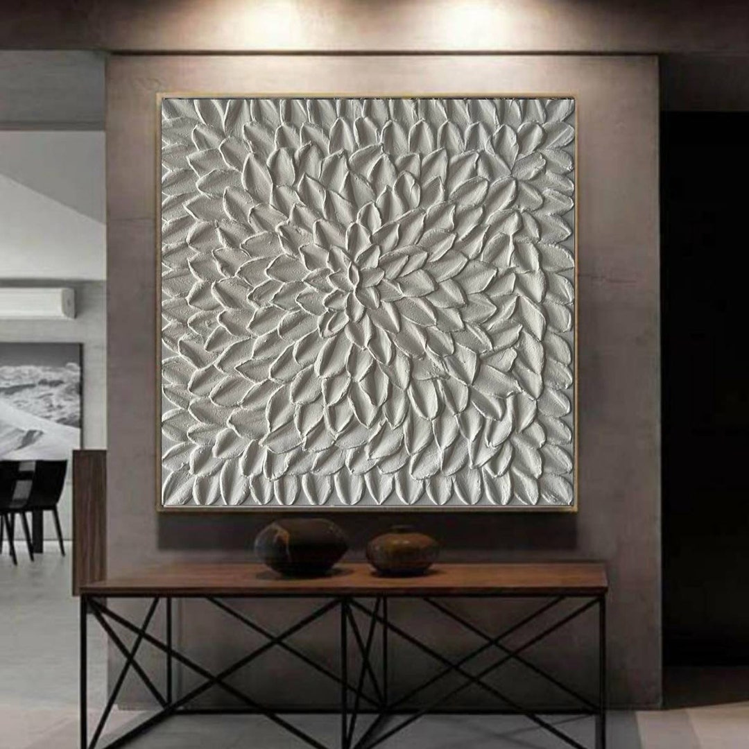 White Monochrome Rich Texture Large Painting Oversize 3D Abstract Extra ...