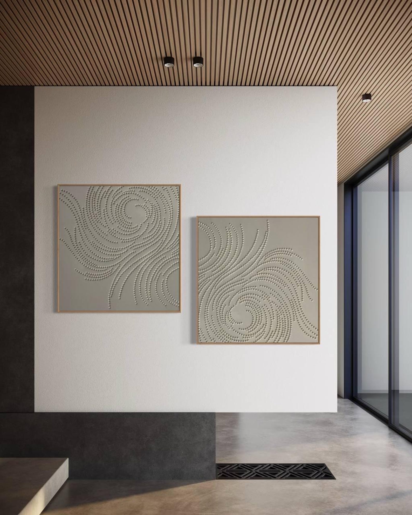 Extra Large 3D Dots Texture Wall Art: Set of 2 Abstract Plaster ...