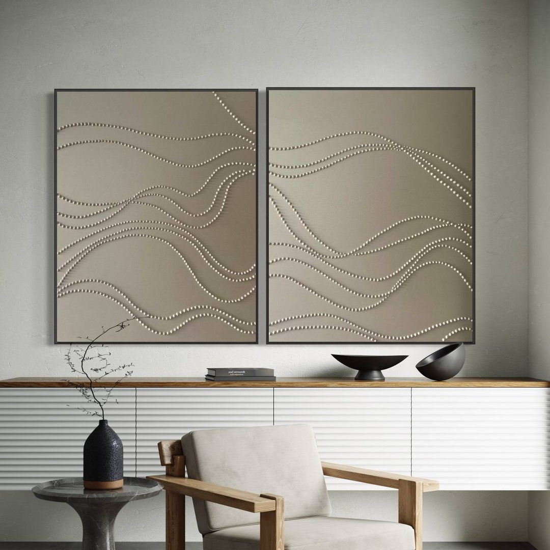 Large Set of 2 Painting Oversize Abstract Wall Art 3d Points Texture ...
