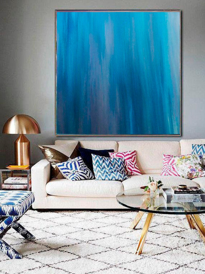 Large Blue Abstract Painting Oversize Wall Art Living Room - Etsy