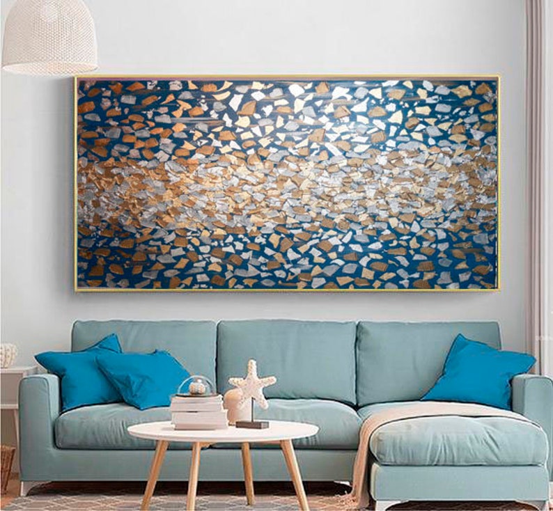 Large Painting Gold Silver Texture Abstract Living Room - Etsy