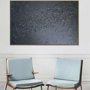 Black Rich Texture Painting, Oversize Wall Art Rich Texture Monochrome ...