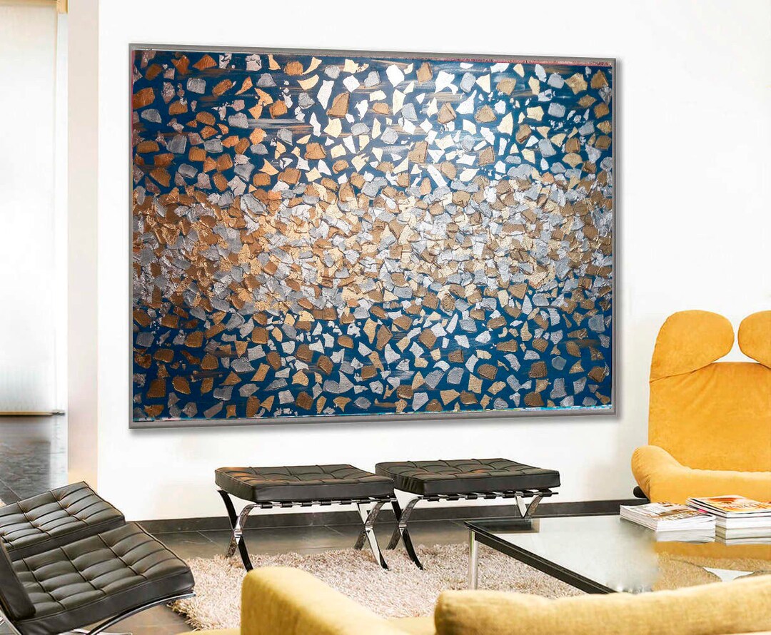 Large Painting Gold Silver Texture Abstract Living Room - Etsy