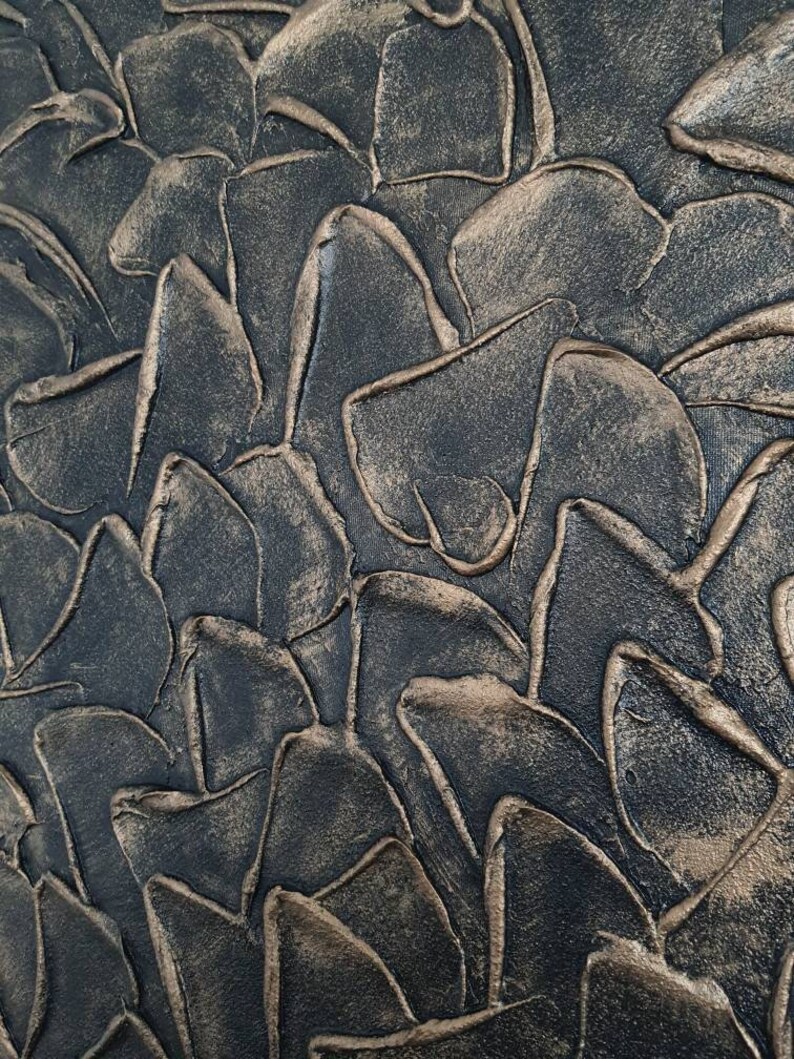 Large Black and Bronze Textured Painting: 3D Abstract Plaster Wall Art ...