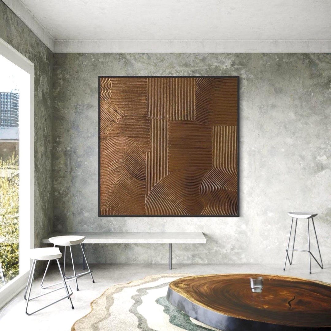 Large Bronze Painting Vintage Texture Oversize Abstract 3d Plaster Wall ...