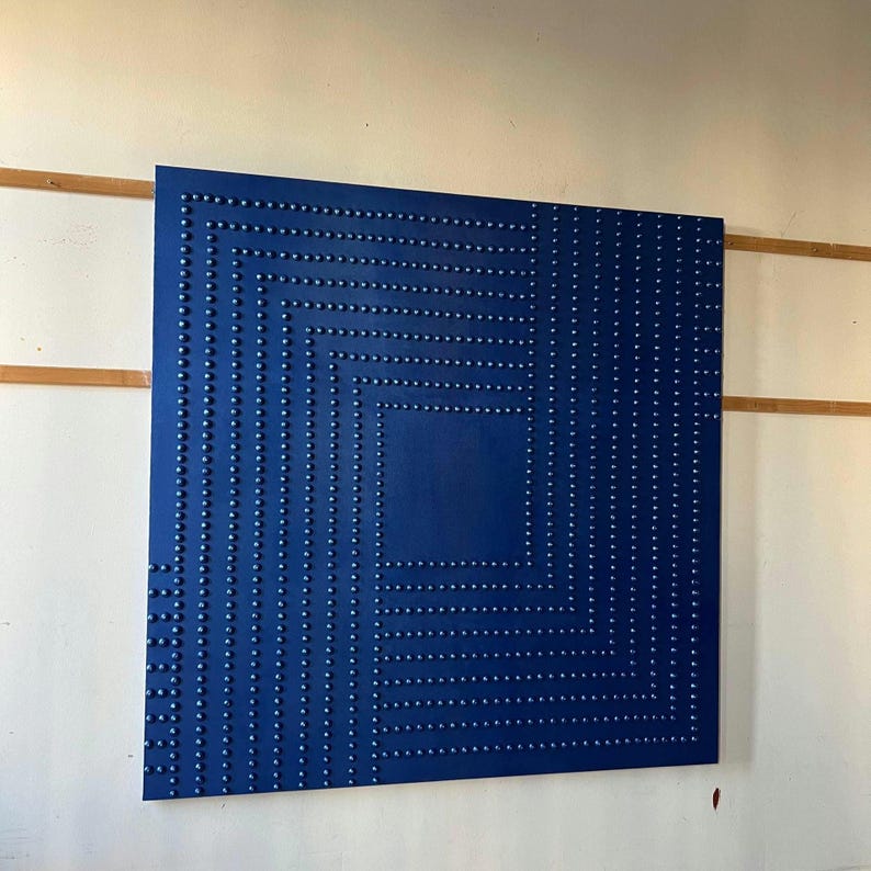 Large Handmade Blue Metallic Textured Abstract Wall Art 3D Dot Plaster ...