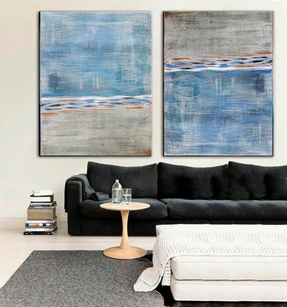 Large Painting Oversize Set of 2 Abstract Wall Art Living Room | Etsy