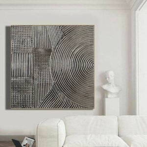 Large Silver Painting 3d Rich Texture With Patina Vintage Abstract Wall ...