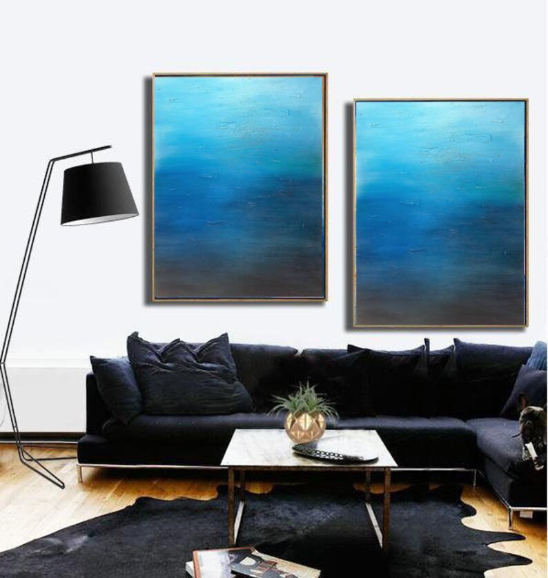 Blue Large Painting Oversize Set of 2 Abstract Wall Art - Etsy