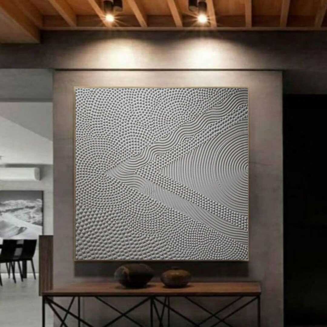 White Rich Texture Painting, Oversize Wall Art Rich Texture Monochrome ...