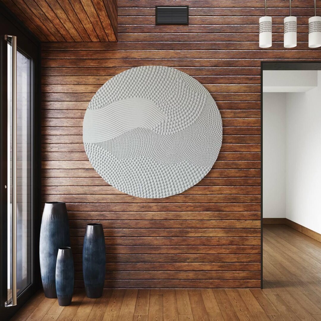 Round Textured Wall Art, Minimalist Abstract Canvas, Neutral Sculptural ...