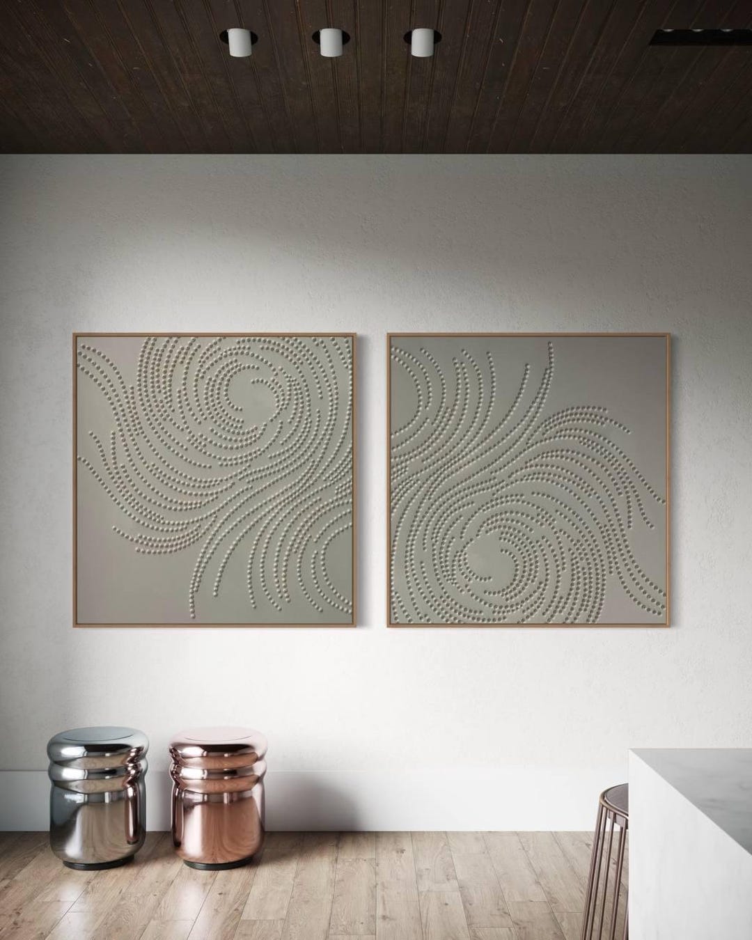 Extra Large 3D Dots Texture Wall Art: Set of 2 Abstract Plaster ...