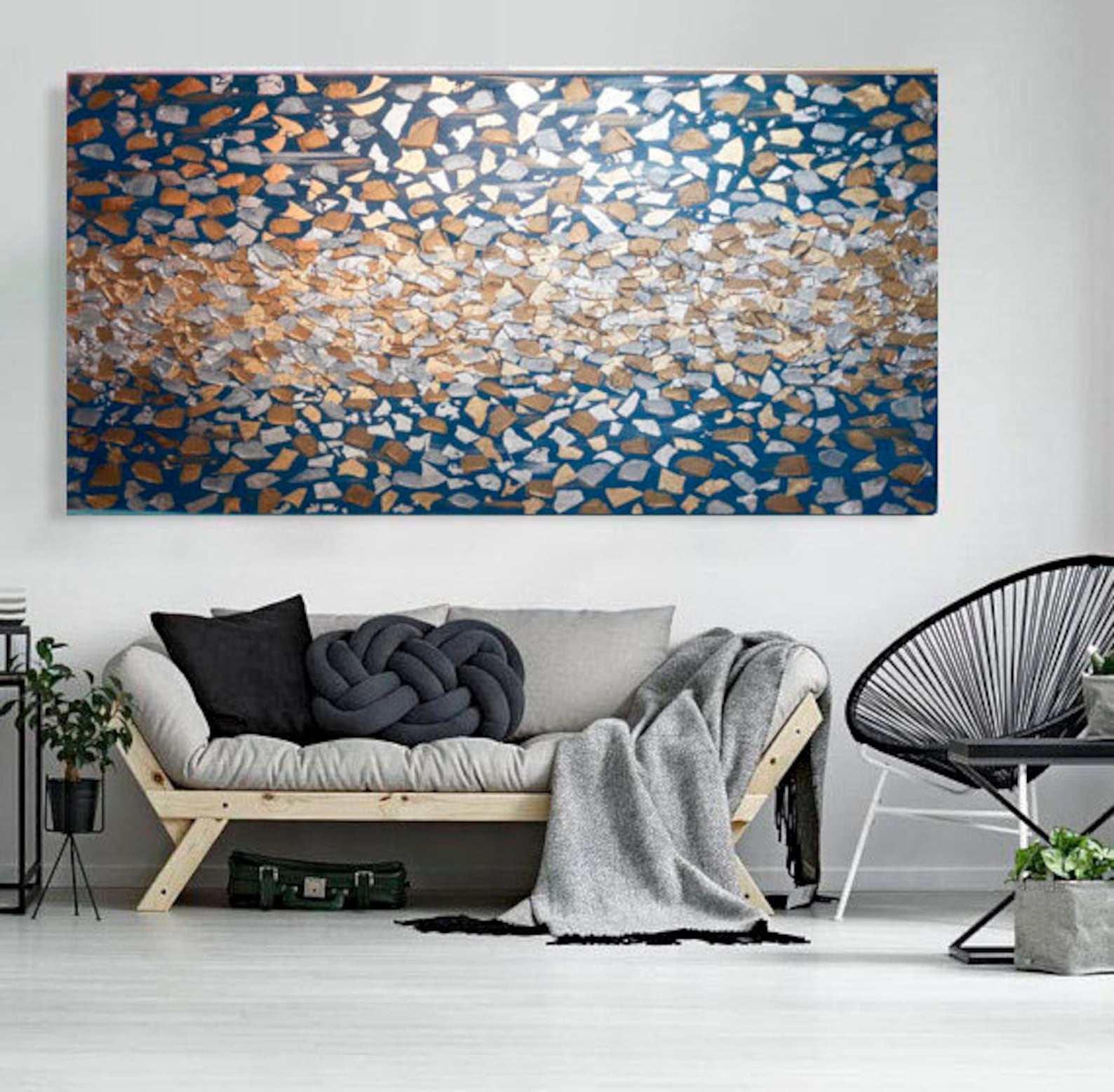 Large Painting Gold Silver Texture Abstract Living Room | Etsy