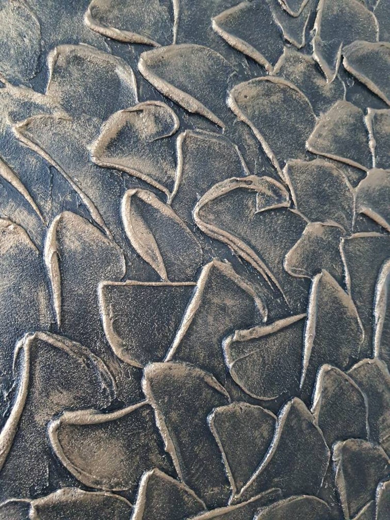 Large Black and Bronze Textured Painting: 3D Abstract Plaster Wall Art ...