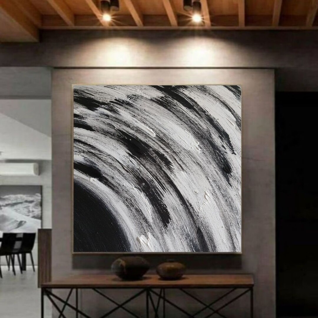 Large Painting Bkack & White Abstract Oversize Wall Art Space Painting ...