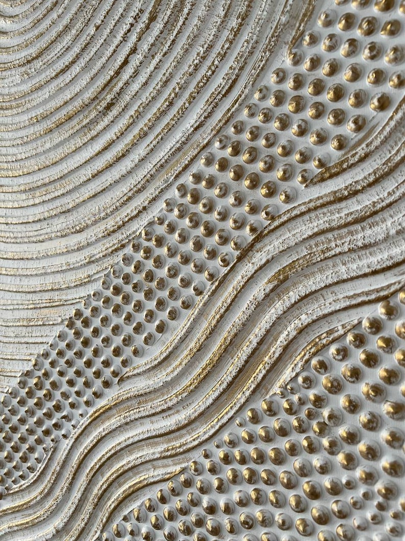 Extra Large Textured Abstract Wall Art White Bronze 3D Dot Plaster ...