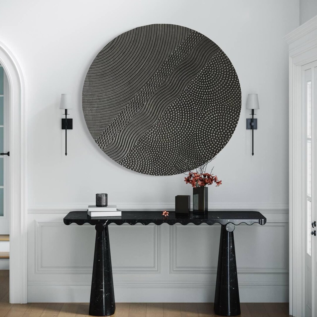 Extra Large Wall Art Dark Silver 3d Dots Lines Textured Volume Art ...