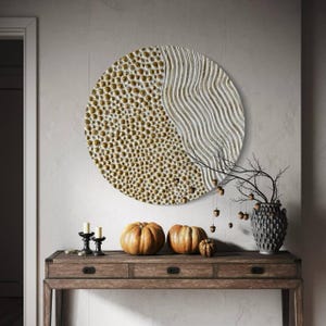 Extra Large Circle Art 3d Dots & Lines White Gold Texture Abstract ...