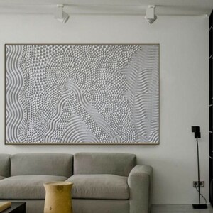 White Rich Texture Painting, Oversize Wall Art Rich Texture Monochrome ...
