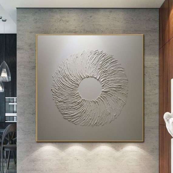 Large Painting White Texture Wreath Wall Decor Hallway Extra - Etsy