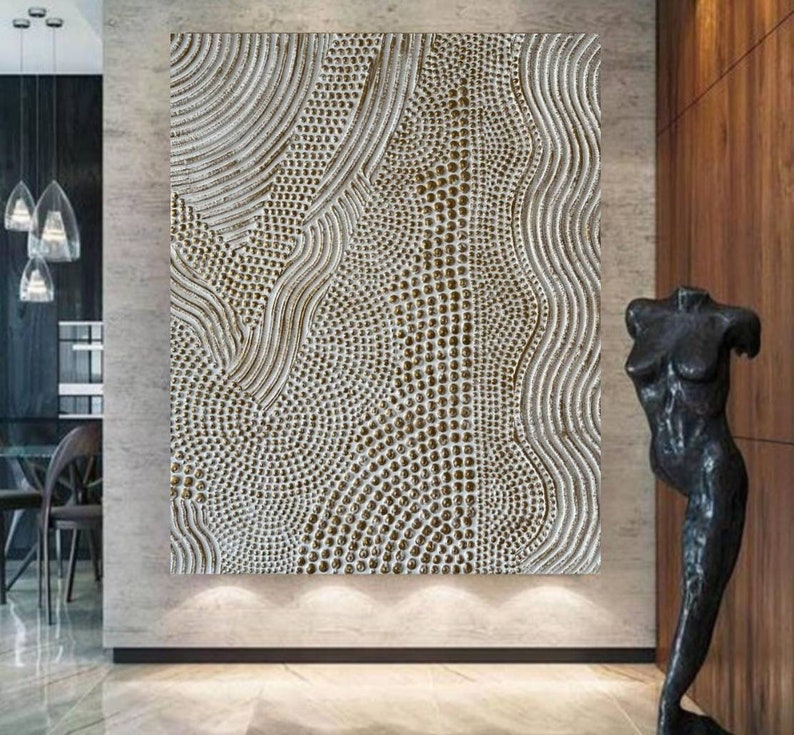Extra Large Textured Abstract Wall Art White Bronze 3D Dot Plaster ...