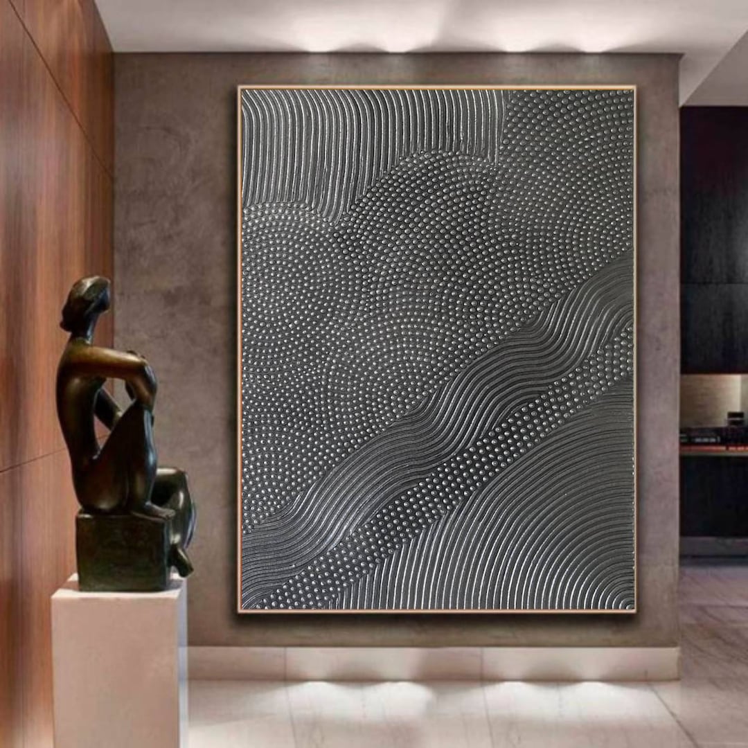Silver Vintage 3D Point & Line Painting Oversize Wall Art Rich Texture ...