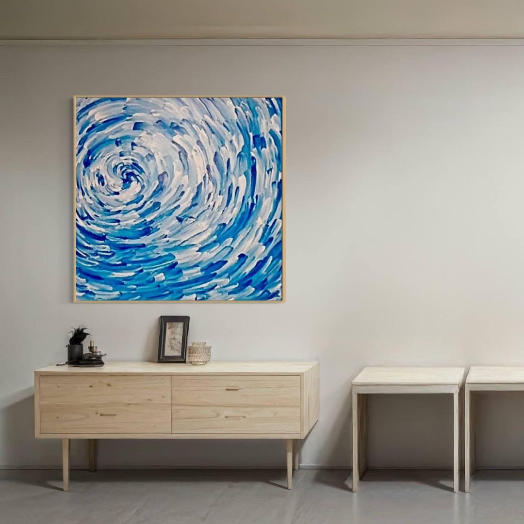 Large Abstract Water Painting: Blue White Spiral Canvas Art - Etsy New ...